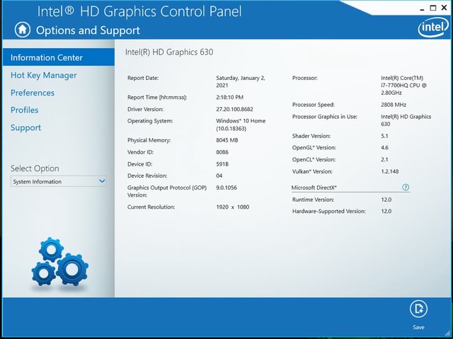 Intel@ HD Graphics Control Panel Intel Options and Support Information ...