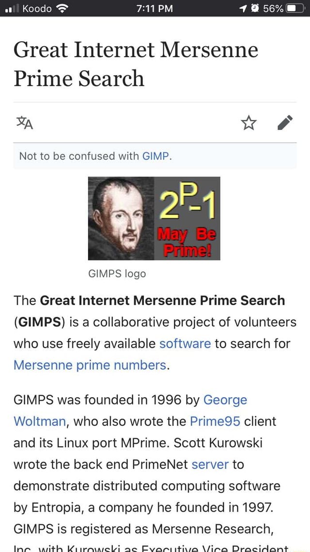 Great Internet Mersenne Prime Search Not to be confused with GIMP ...