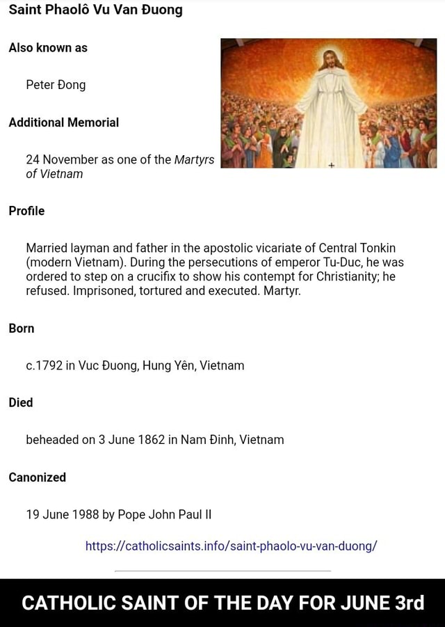 Saint Phaol6 Vu Van Duong Also known as Peter Dong Additional Memorial ...