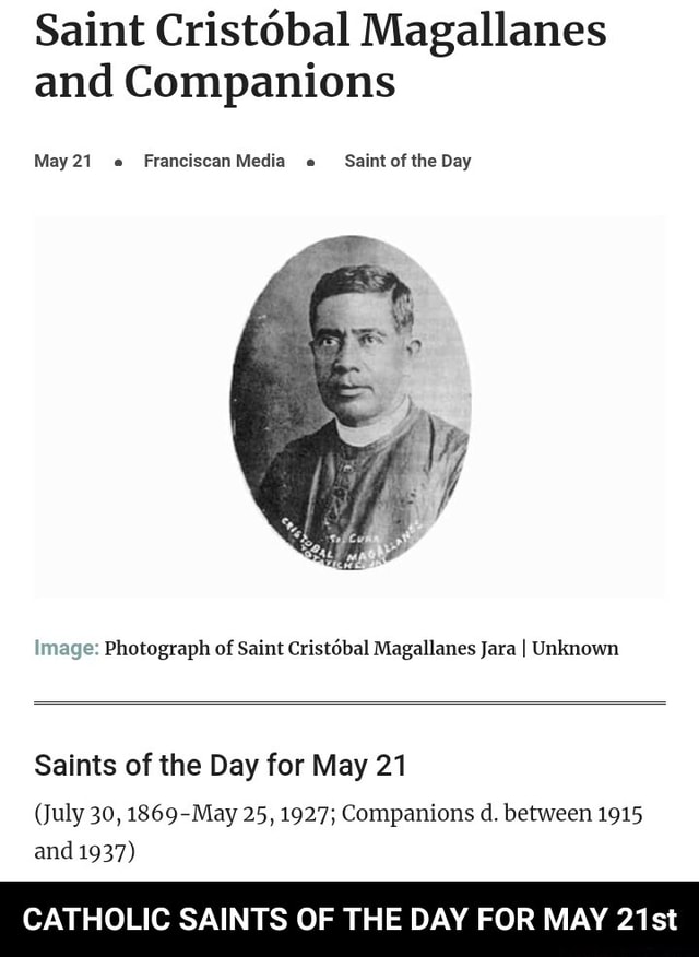 Saint Cristobal Magallanes and Companions May21 Franciscan Media Saint ...