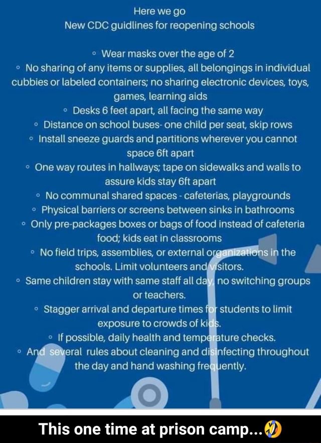Here we go New CDC guidlines for reopening schools © Wear masks over ...