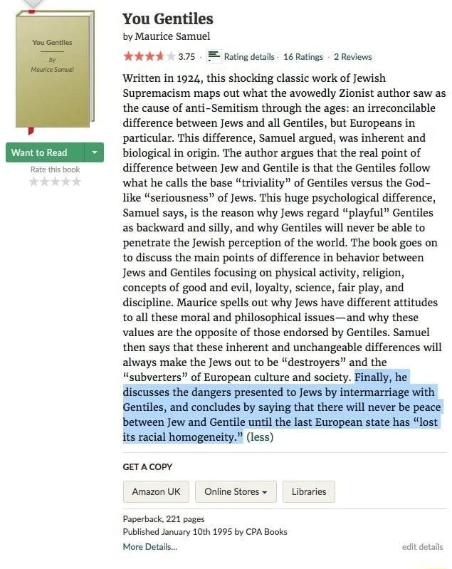 You Gentiles by Maurice Samuel Want to Read Rating details 16 Ratings ...