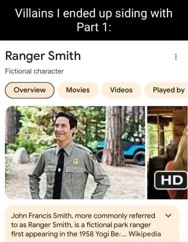 Villains I ended up siding with Part 1: Ranger Smith Fictional ...