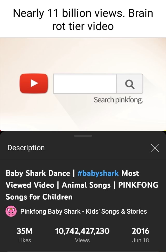 Nearly 11 billion views. Brain rot tier video Search pinkfong ...