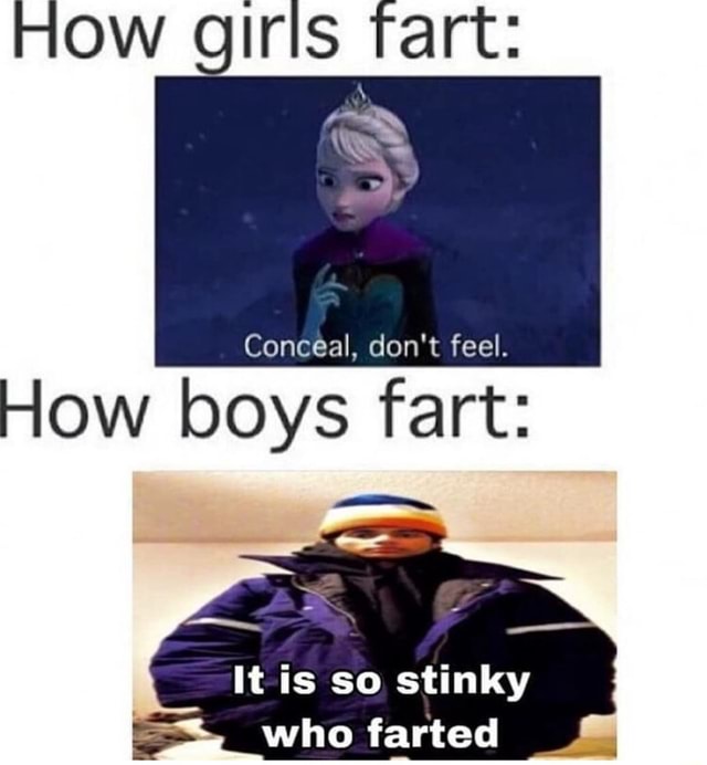 How irIs fart: Conceal, don't feel. How boys fart: It is so stinky ...