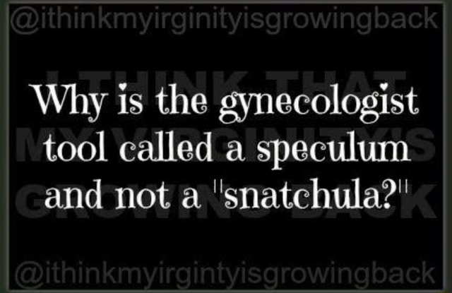 Why is the gynecologist tool called a speculum and not. a ”snatchula ...