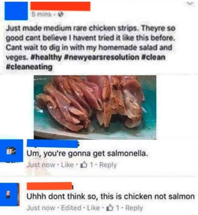 Ei Cmins@ acleaneating Just made medium rare chicken strips. Theyre so ...