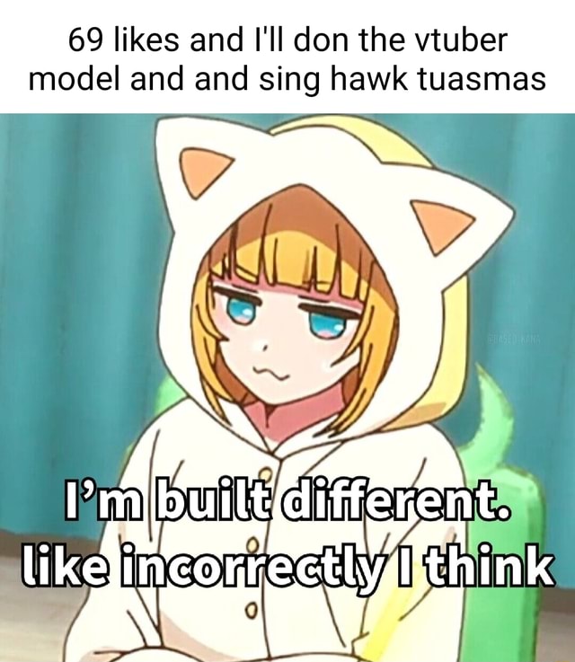 69 likes and I'll don the vtuber model and and sing hawk tuasmas I I ...