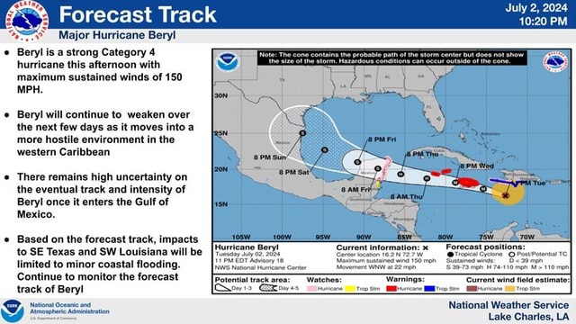 Forecast Track Major Hurricane Beryl Beryl is a strong Category 4 ...