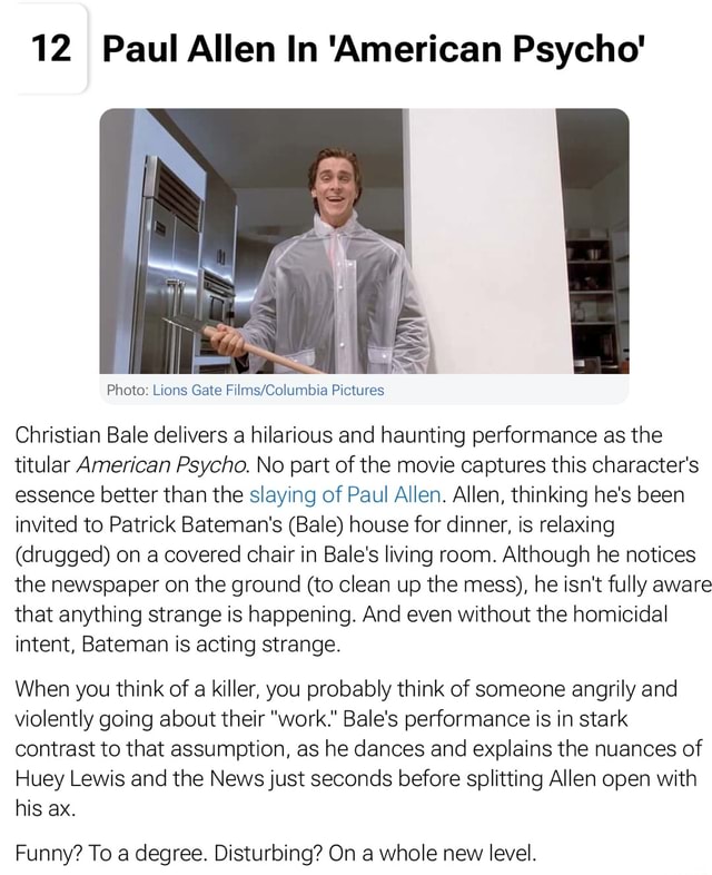 12 Paul Allen In 'American Psycho' Photo: Lions Gate Pictures Christian ...