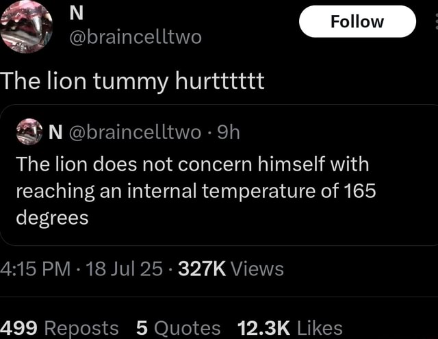 Foll The lion tummy hurtttttt @braincelltwo The lion does not concern ...