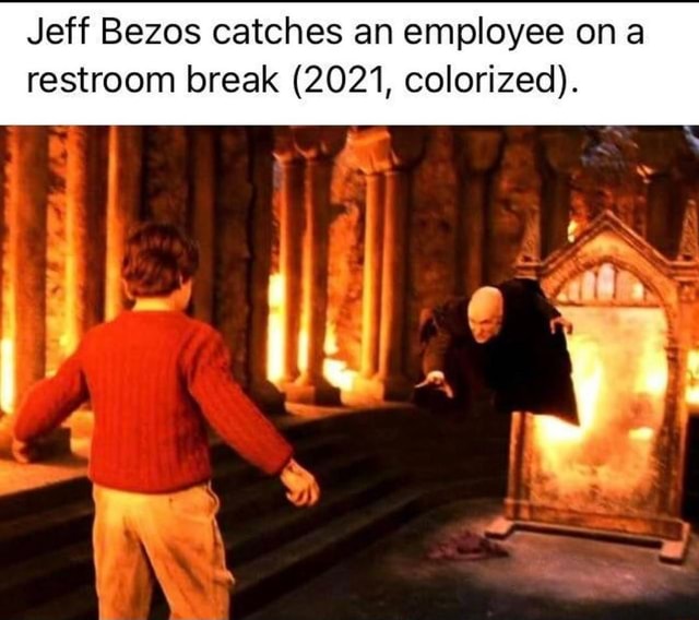 Jeff Bezos catches an employee on restroom break (2021, colorized ...
