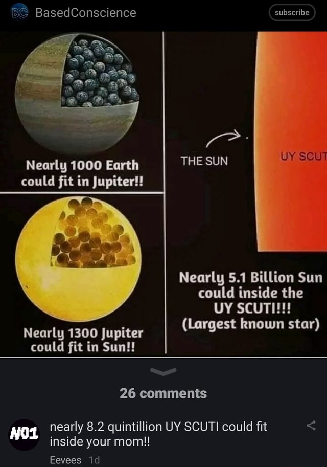 Be BasedConscience subscribe Nearly 1000 Earth THE SUN could fit in ...