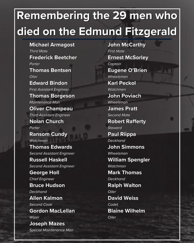 Remembering the 29 men who died on the Edmund Fitzgerald Michael ...