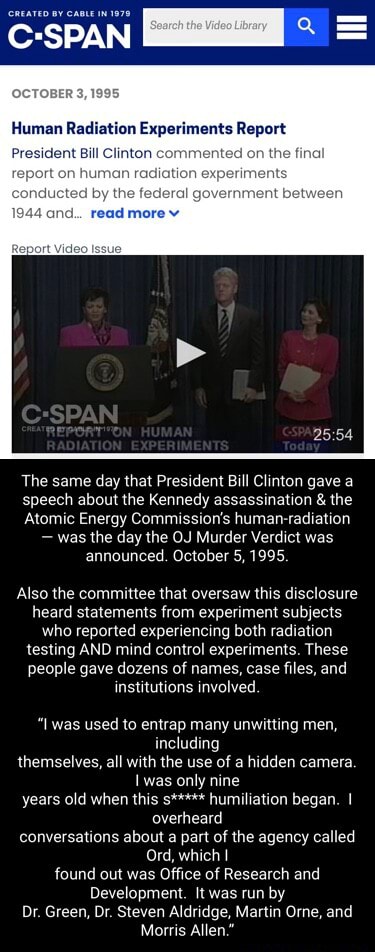 Human Radiation Experiments Report on the President Bill Clinton comment human by the fe read ...