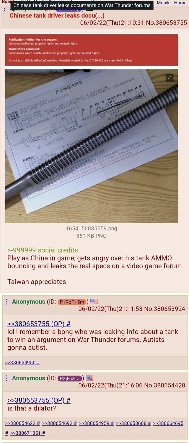 Mobile Home Chinese tank driver leaks documents on War Thunder forums ...