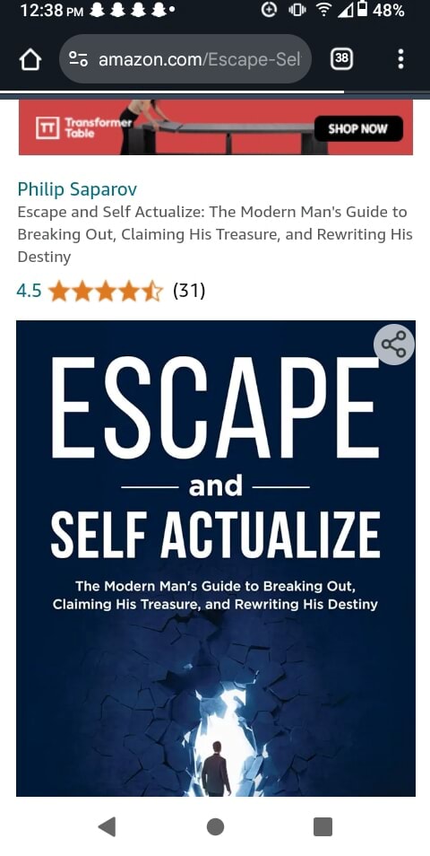 F 48% amazen.com Transformer Toble Philip Saparov Escape and Self Actualize: The Modern Man's ...