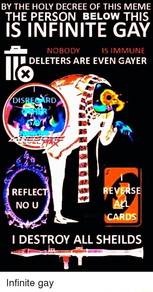 BY THE HOLY DECREE OF THIS MEME THE PERSON BELOW THIS IS INFINITE GAY I ...