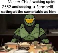 Master Chief waking up in 2552 and seeing a Sangheili eating at the ...