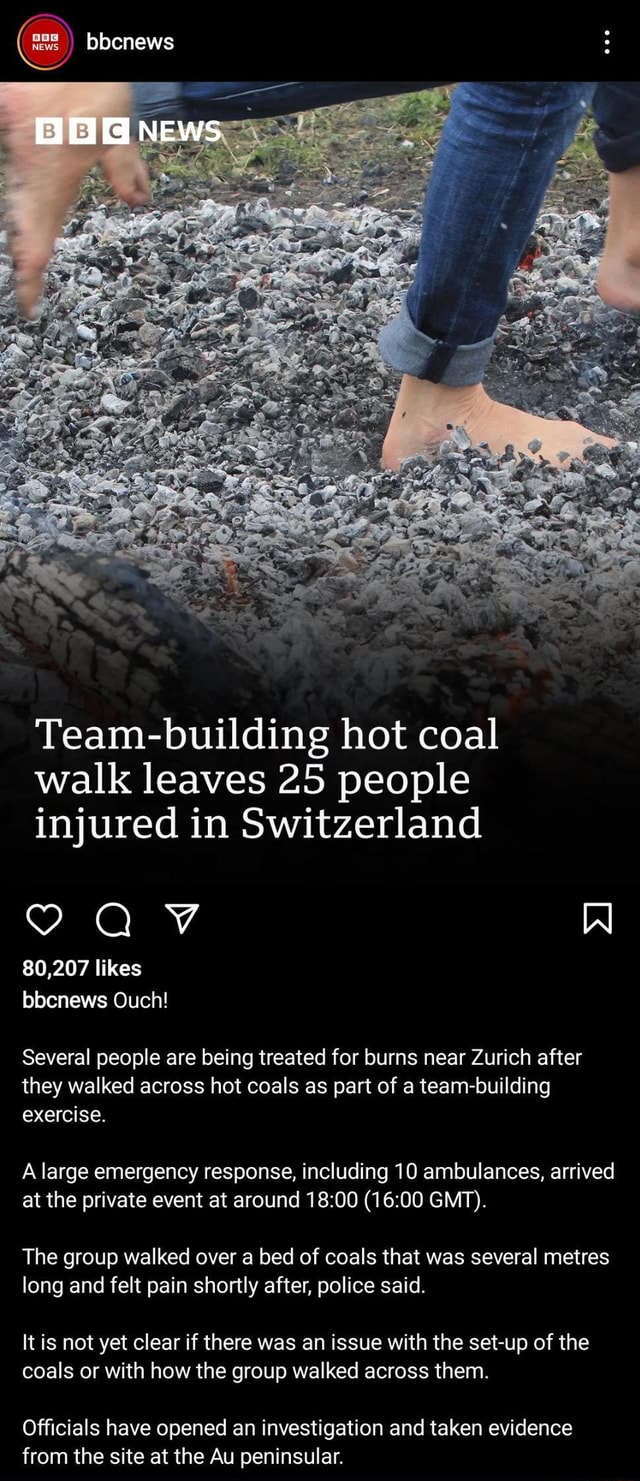 Bbcnews NEws Team-building hot coal walk leaves 25 people injured in ...