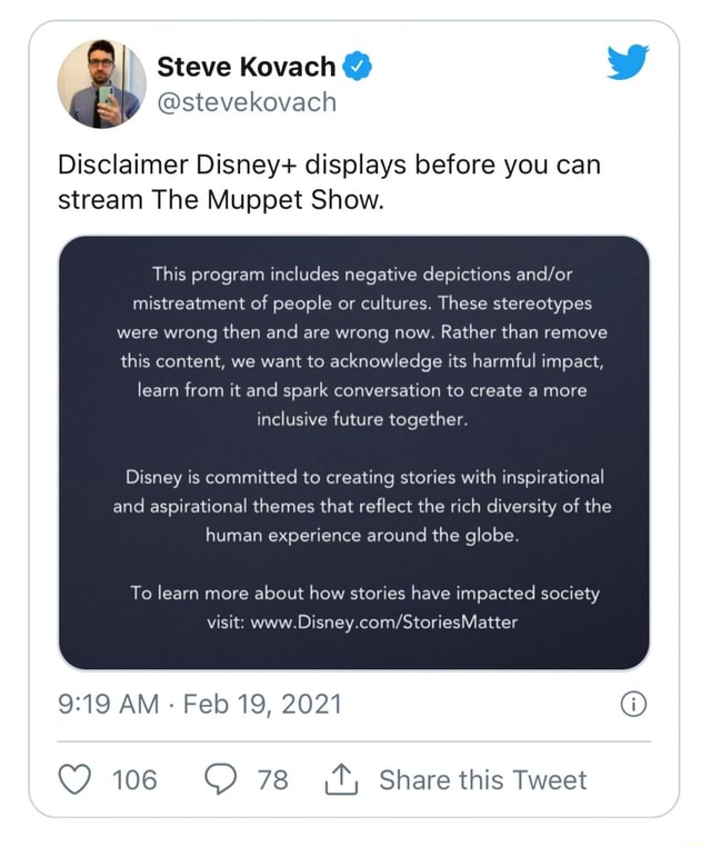 Disclaimer Disney+ displays before you can stream The Muppet Show. This ...