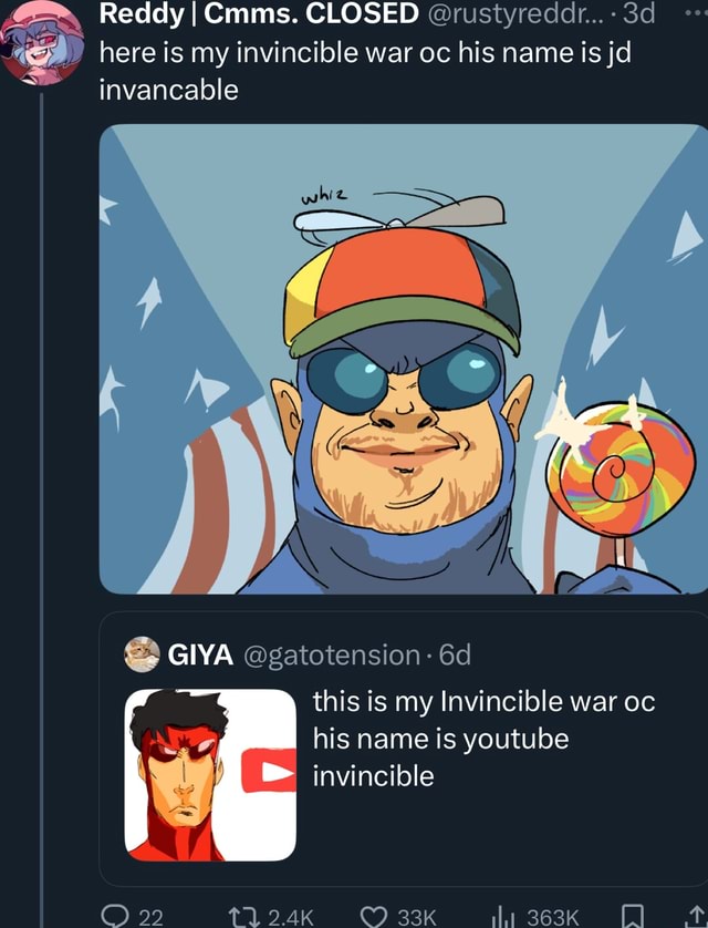 Reddy I Cmms. CLOSED @rustyreddr... here is my invincible war oc his ...