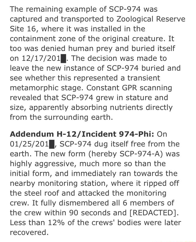 The remaining example of SCPv974 was captured and transported to ...
