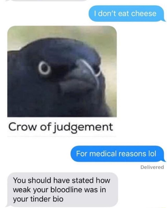 Crow of judgement For medical reasons lol Delivered You should have ...