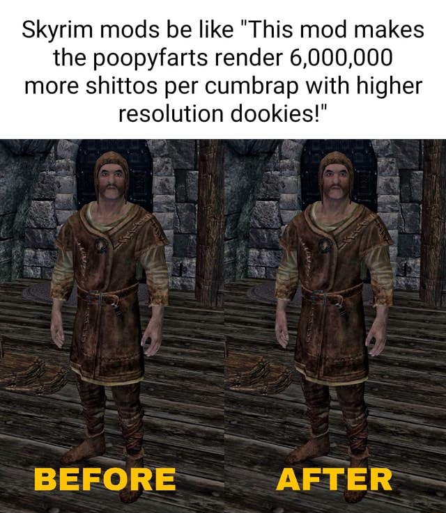 Skyrim mods be like "This mod makes the poopyfarts render 6,000,000 ...