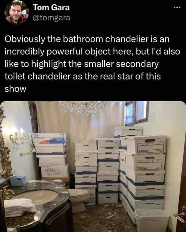 Tom Gara @tomgara Obviously the bathroom chandelier is an incredibly ...