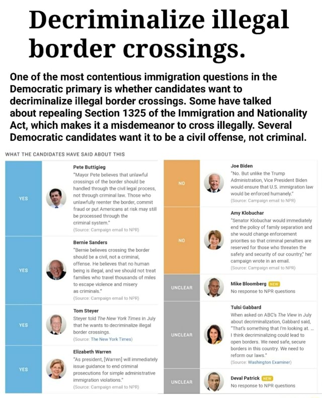 Decriminalize illegal border crossings. One of the most contentious ...