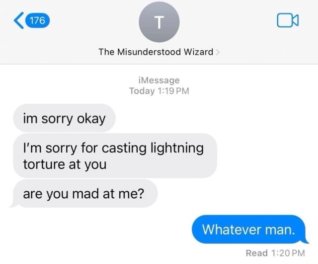 Or ww The Misunderstood Wizard iMessage Today im sorry okay I'm sorry ...