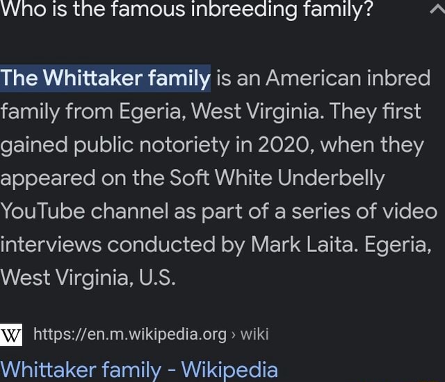 Who ts the famous inbreeding family? The Whittaker family is an ...