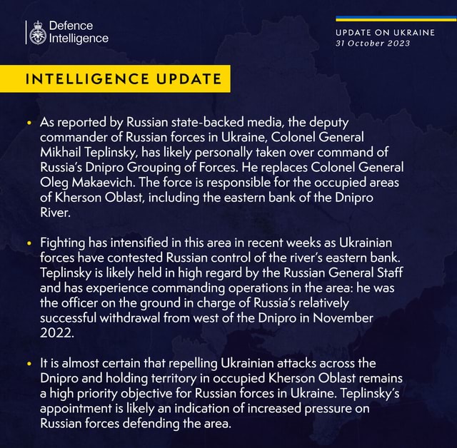 UK Ministry of Defence daily Ukraine update 31 October 2023 - Defence ...