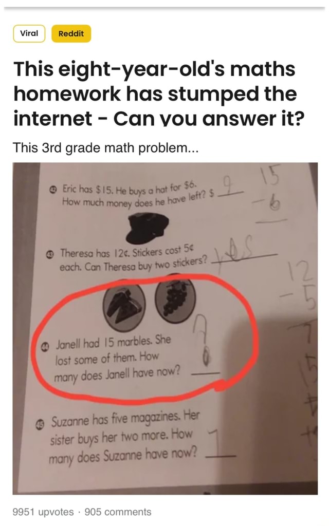 Viral I Reddit This eight-year-old's maths homework has stumped the ...