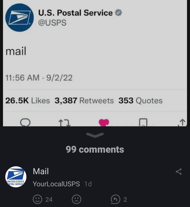U.S. Postal Service @USPS mail AM - 99 comments Mail YourLocalUSPS id 2 ...