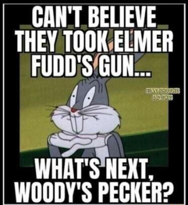 CAN'T BELIEVE THEY TOOK ELMER FUDD'S GUN... WHAT'S NEXT, WOODY'S PECKER ...
