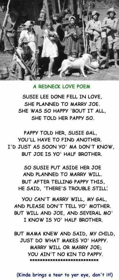 A REDNECK LOVE POEM SUSIE LEE DONE FELL IN LOVE, SHE PLANNED TO MARRY ...