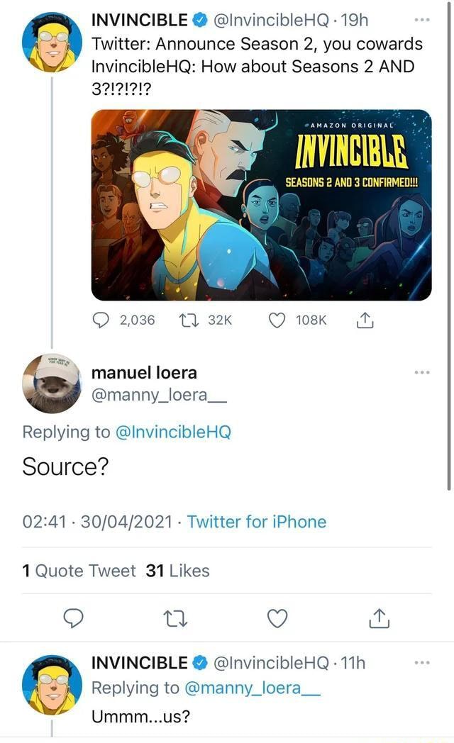 INVINCIBLE @ @InvincibleHQ - Twitter: Announce Season 2, you cowards ...