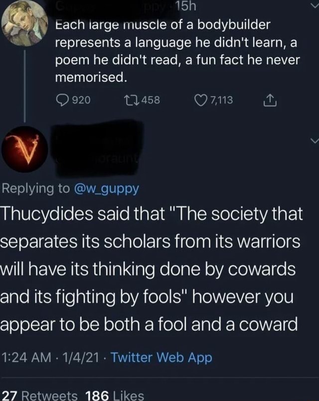 Each large muscle of a bodybuilder represents a language he didn't ...