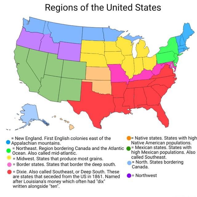 Regions of the United States = New England. First English colonies east ...