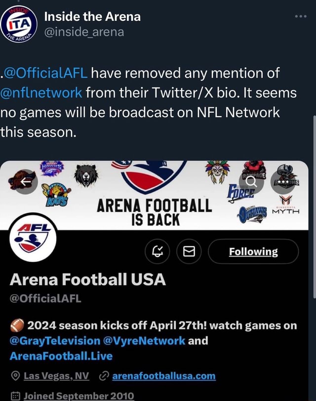 Inside the Arena @inside arena .@OfficialAFL have removed any mention ...