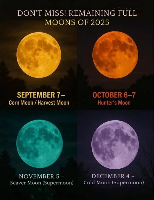 DON'T MISS! REMAINING FULL MOONS OF 2025 SEPTEMBER 7- OCTOBER 6-7 Corn ...