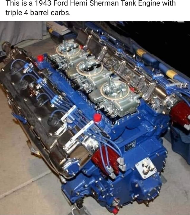 This is a 1943 Ford Hemi Sherman Tank Engine wit! triple 4 barrel carbs ...