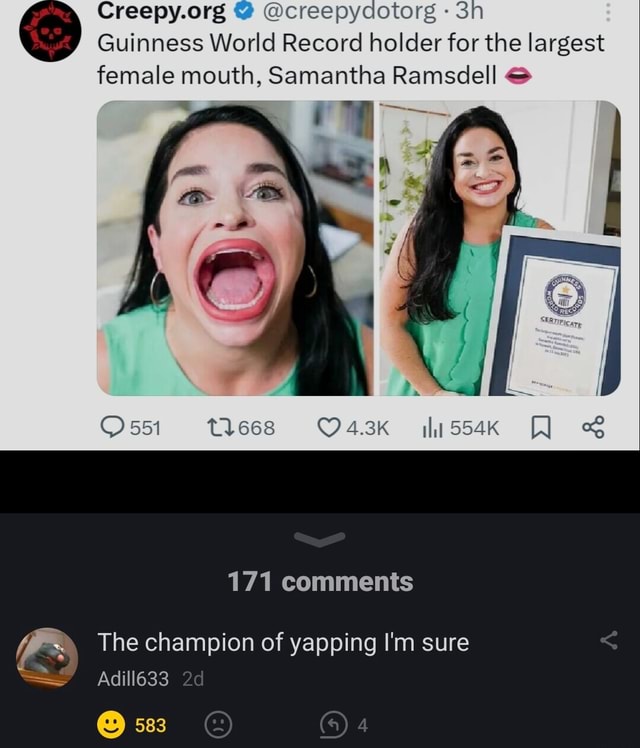 @creepyciotorg Guinness World Record holder for the largest female ...