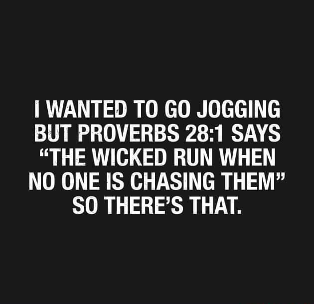 I WANTED TO GO JOGGING BUT PROVERBS SAYS "THE WICKED RUN WHEN NO ONE IS ...