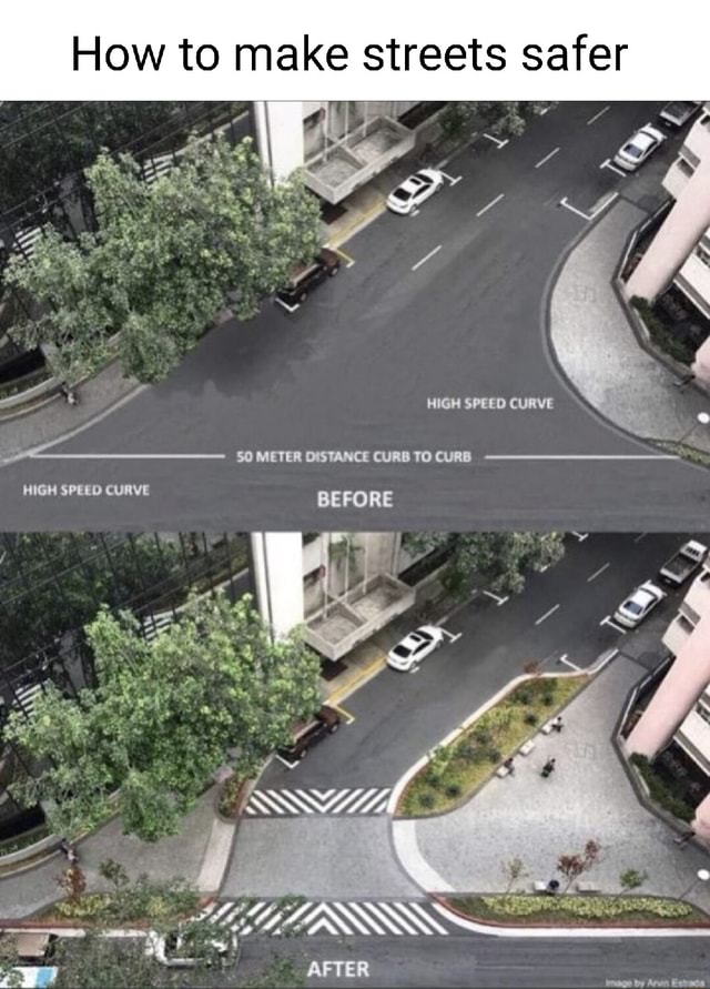How to make streets safer HIGH SPEED CURVE 50 METER DISTANCE CURB TO ...