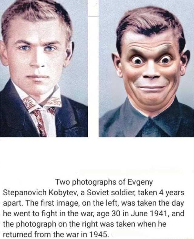 Two photographs of Evgeny Stepanovich Kobytev, a Soviet soldier, taken ...
