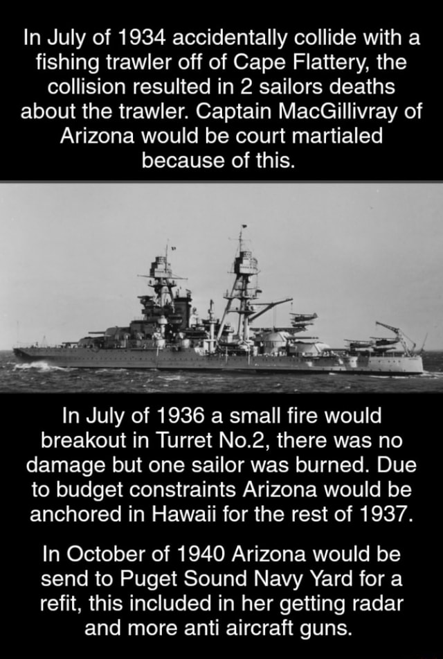 In July of 1934 accidentally collide with a fishing trawler off of Cape ...