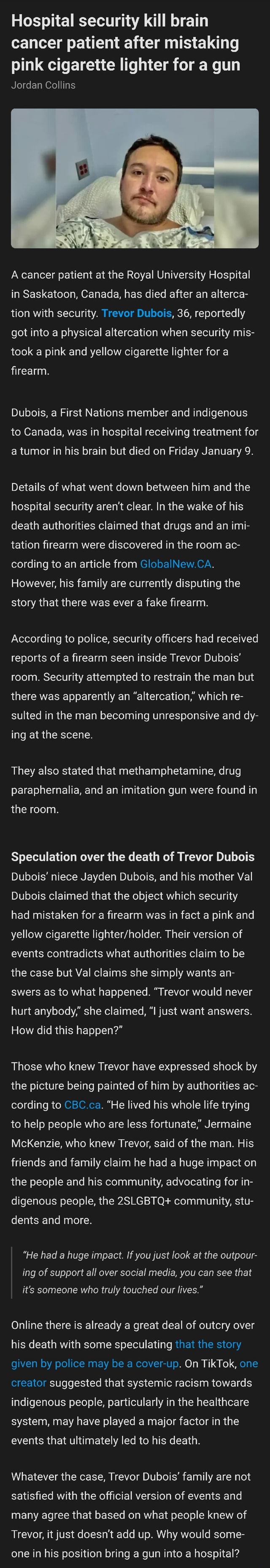 Hospital security kill brain cancer patient after mistaking pink ...